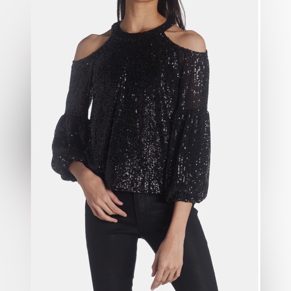 CeCe | Tops | Nwt Cece Cold Shoulder Sequin Blouse Size Xs | Poshmark